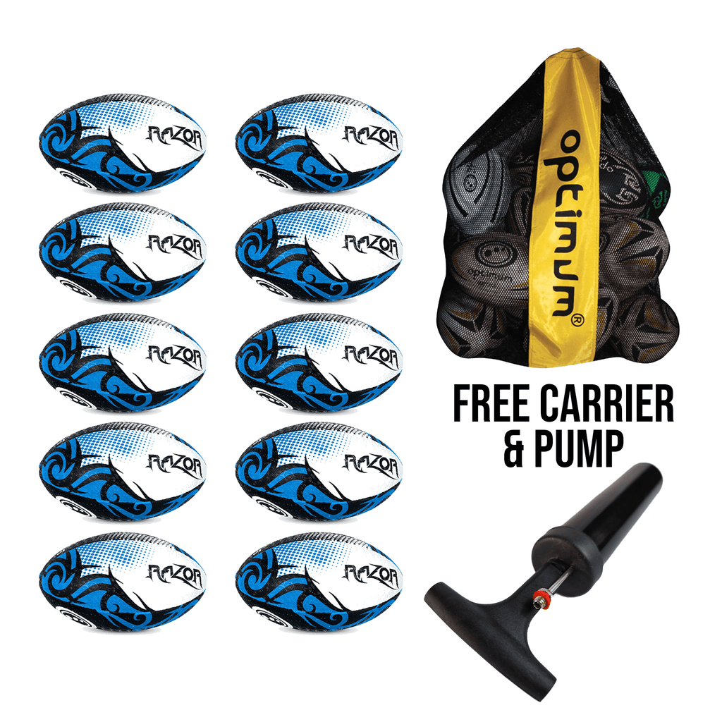 Bulk Optimum Men Razor Rugby Ball Black/Blue - 10/20/30 Pack